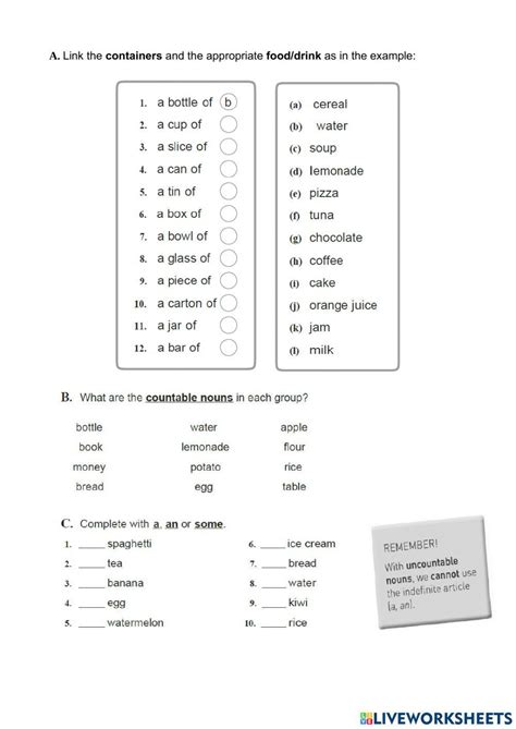 Food Containers And Countables Uncountables Online Exercise For Live