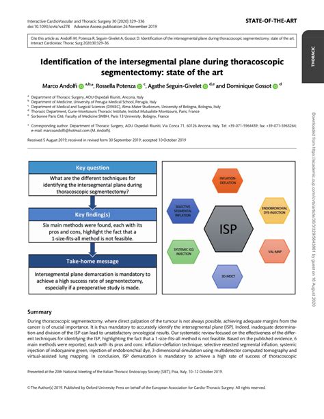 Pdf Identification Of The Intersegmental Plane During Thoracoscopic