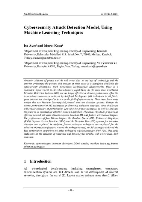 Pdf Cybersecurity Attack Detection Model Using Machine Learning Techniques