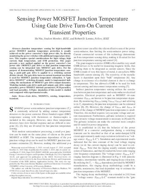 Pdf Sensing Power Mosfet Junction Temperature Using Gate Drive Turn On Current Transient