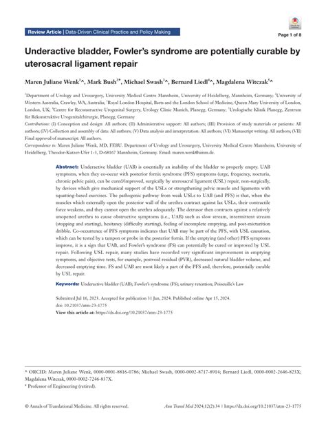 Pdf Underactive Bladder Fowlers Syndrome Are Potentially Curable By