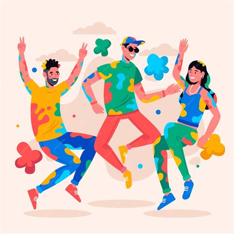 홀리 축제를 함께 축하하는 사람들의 그림 무료 벡터