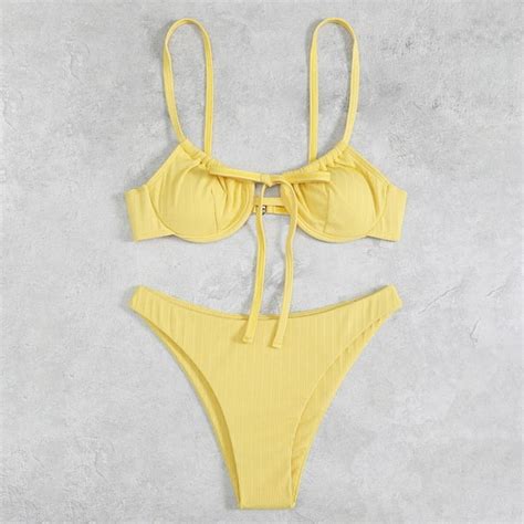 Aligament Swimwears Tankinis Set For Women Bikini Set Solid Corlor Two