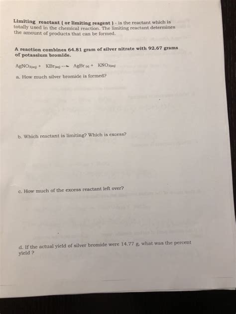 Solved Limiting Reactant Or Limiting Reagent Is The Chegg Com