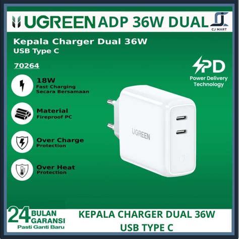 Promo Ugreen Kepala Charger Dual Port Usb A Usb Type C Fast Charging