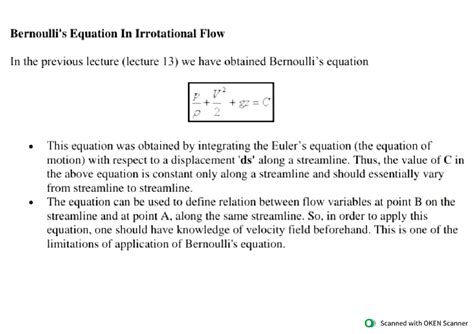 Fluid Mechanics Bernoulli S Equation In Irrotational Flow Forced