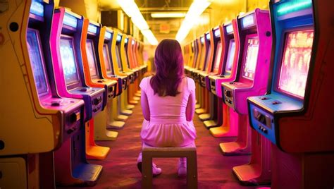 Premium Ai Image Young Woman Playing Arcade Game In Night Time