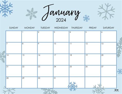 Cute Printable January 2024 Calendar