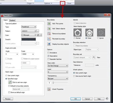 missing hatch ribbon or dialog box setting autocad tips
