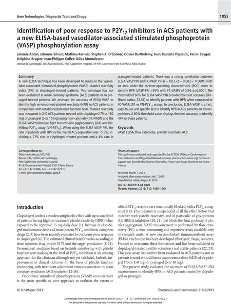 Pdf Identification Of Poor Response To P2y12 Inhibitors In Acs