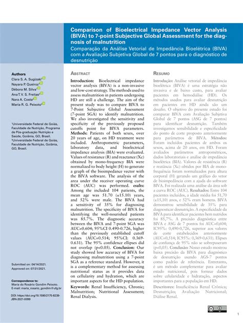 Pdf Comparison Of Bioelectrical Impedance Vector Analysis Biva To 7