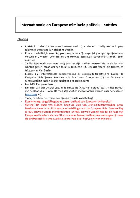 Internationale En Europese Criminele Politiek Notities