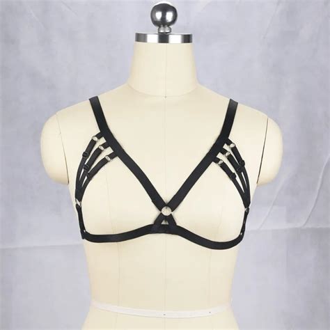 Jlxharness Women Cupless Harness Bra Black Sexy Cage Bra Crop Top Bodysuit Women Fetish Wear