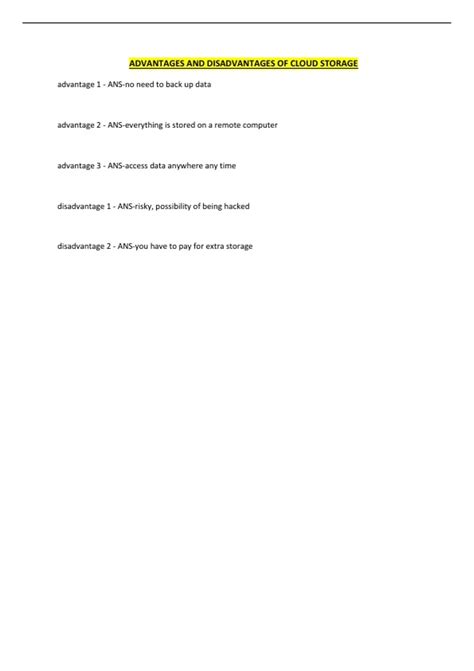 ADVANTAGES AND DISADVANTAGES OF CLOUD STORAGE ADVANTAGES AND