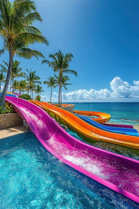 Tropical Pool Slides Brightly Colored Water Slides At A Tropical