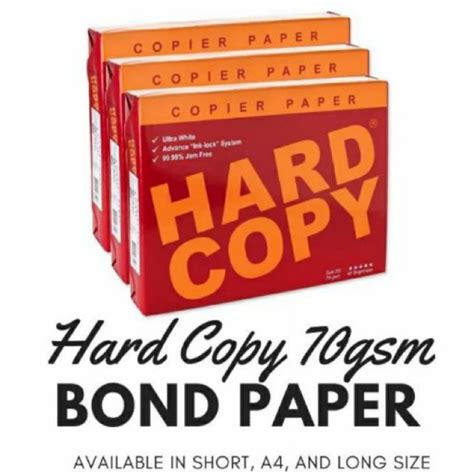Hard Copy Bond Paper Short A4 Long 70gsm 500 Sheets Shopee Malaysia