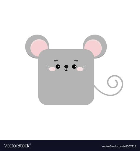 Square Mouse Or Rat Farm Animal Face Icon Isolated