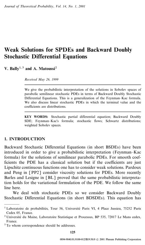 Pdf Weak Solutions For Spdes And Backward Doubly Stochastic