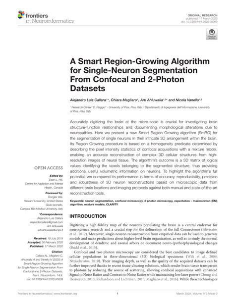 PDF A Smart Region Growing Algorithm For Single Neuron Segmentation