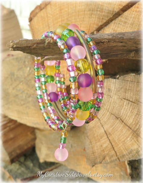 Colorful Memory Wire Bracelet Pastel Beaded Wrap Bracelet Etsy