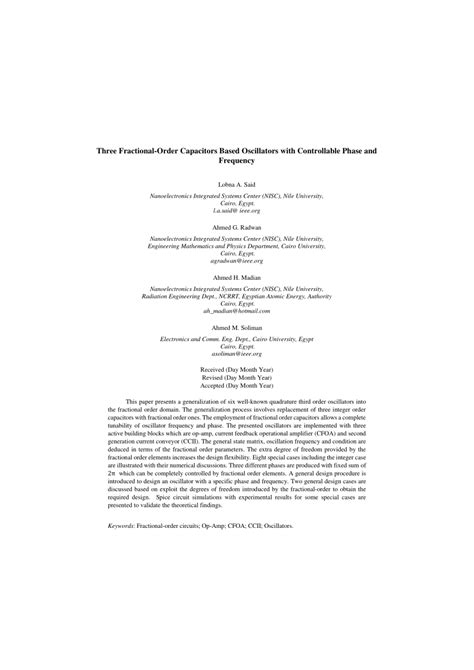Pdf Three Fractional Order Capacitors Based Oscillators With