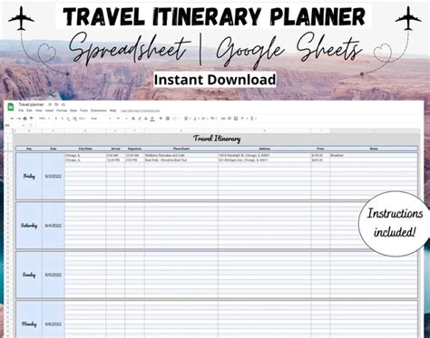 Travel Itinerary Template Google Sheets Vacation Planner Travel Planner