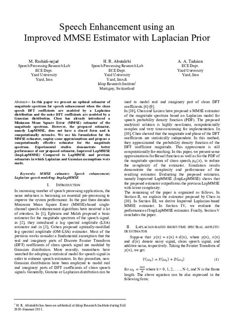 Pdf Speech Enhancement Using An Improved Mmse Estimator With