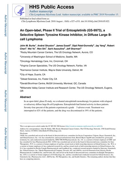Pdf An Open Label Phase Ii Trial Of Entospletinib Gs 9973 A