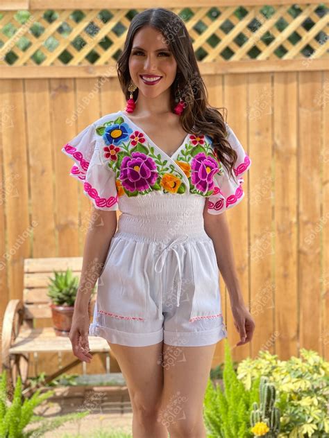 Butterfly Sleeve Romper Mexican Floral Embroidered Romper Etsy