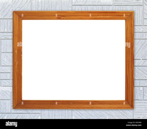 Blank Wood Frame On Modern Rectangular Texture Wall Background Stock