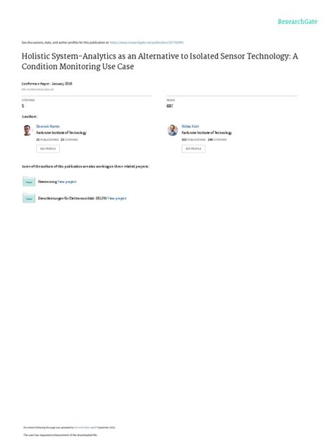 Holistic System Analytics As An Alternative To Isolated Sensor Technology A Condition