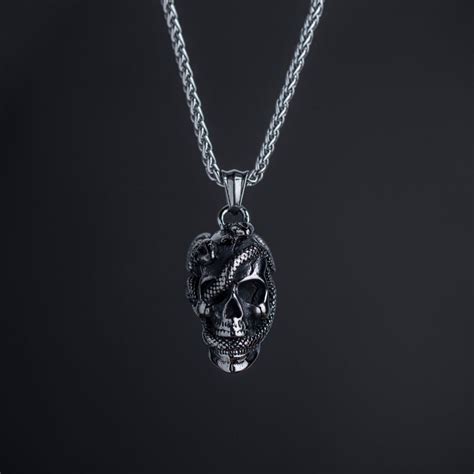Black Gothic Skull Stainless Steel Necklace For Men Manntara Co