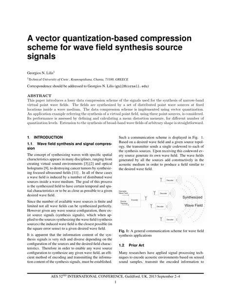 Pdf A Vector Quantization Based Compression Scheme For Wave Field Synthesis Source Signals