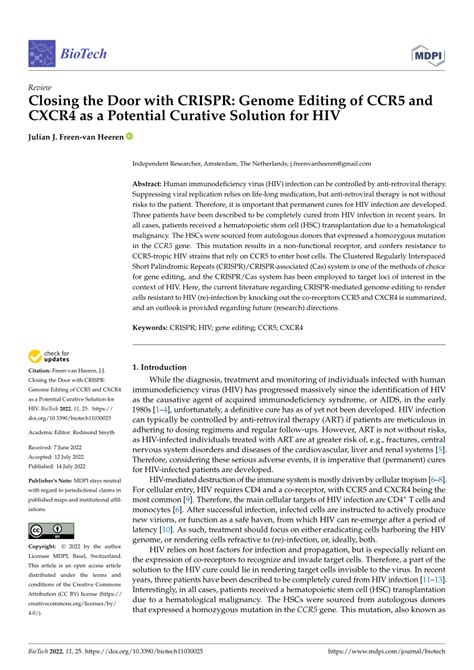 Pdf Closing The Door With Crispr Genome Editing Of Ccr5 And Cxcr4 As