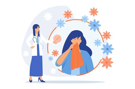 Premium Vector Female Allergic To Spring Flowers Sneezing And Taking
