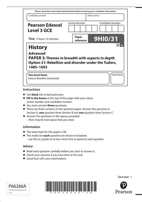 Pearson Edexcel GCE Question Booklet Mark Scheme Results November In History HI