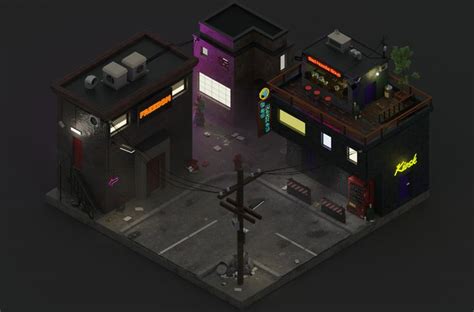 Isometric Cyberpunk Street Scene