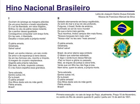 Letra Do Hino Nacional Brasileiro Para Imprimir Educação E Transformação