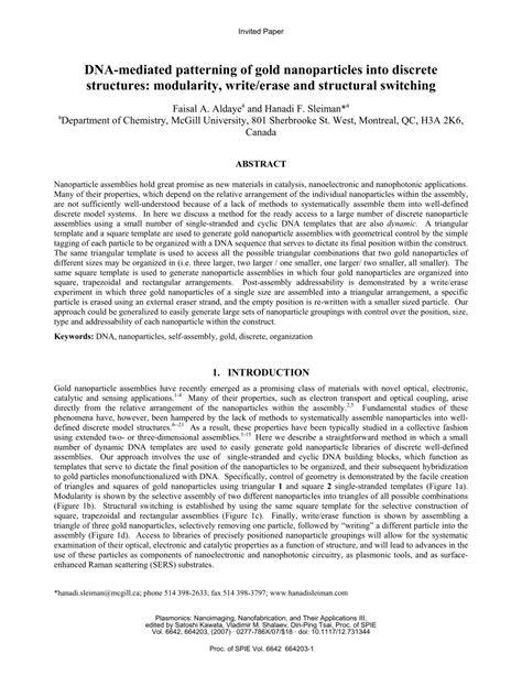 Pdf Dna Mediated Patterning Of Gold Nanoparticles Into Discrete Structures Modularity Write