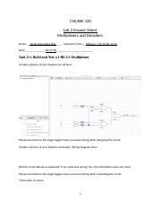 Lab2 Final Doc CSE EEE 120 Lab 2 Answer Sheet Multiplexers And