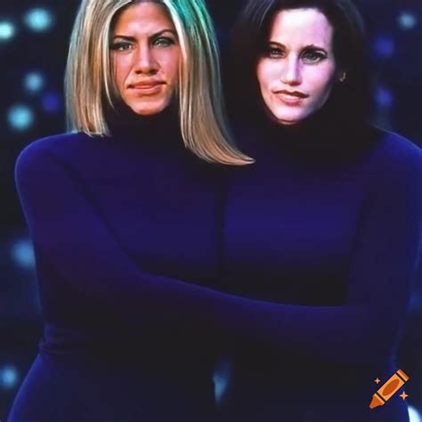 Jennifer Aniston And Courtney Cox In Connected Two Headed Sweater On