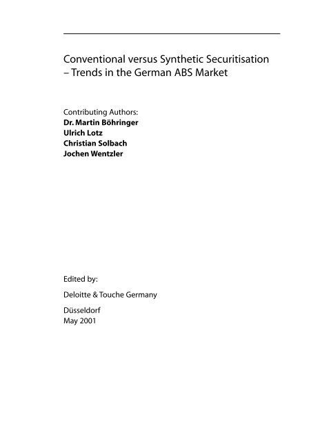 Conventional Versus Synthetic Securitisation Securitization Net