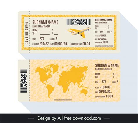 Airline Ticket Template Flat Elegant Silhouette Vectors Images Graphic