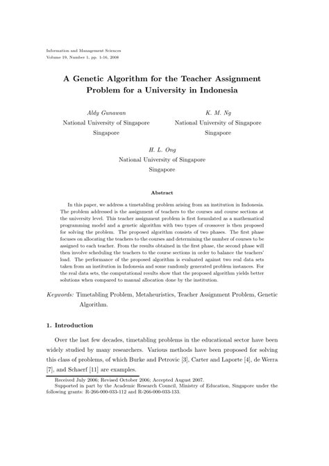 PDF A Genetic Algorithm For The Teacher Assignment Problem For A