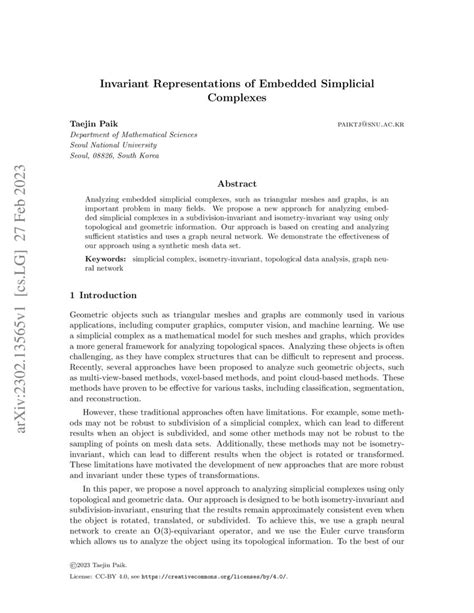 Invariant Representations Of Embedded Simplicial Complexes Deepai
