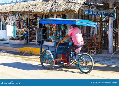 Mexican Covered Tricycle Bicycle Bike In Chiquila Mexico Editorial