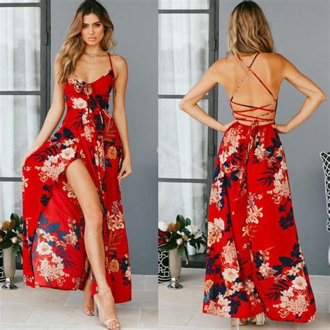Boho V Neck Floral Print Summer Dressred Xl Sleeveless Floral Dress