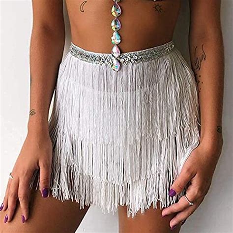 Victray Fringe Skirt Belly Dance Hip Skirts Tassel Sequins Scarf Beach