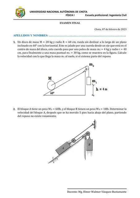 Examen Final De Fisica I Unach Salón Del Ingeniero Udocz