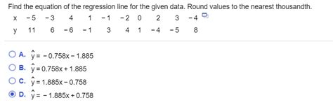 Solved Find The Equation Of The Regression Line For The